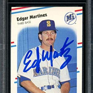 SALE!! Edgar Martinez Autographed 1988 Fleer Rookie Card #378 Seattle Mariners Beckett BAS Stock #147098 - Baseball Slabbed Autographed Cards