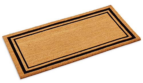 Kempf Double Border Large Coco Coir Mat, Rubber Vinyl Backing, Great for Double Doors, Indoor Outdoor Entrance Rug, 24 x 48-Inch, Black