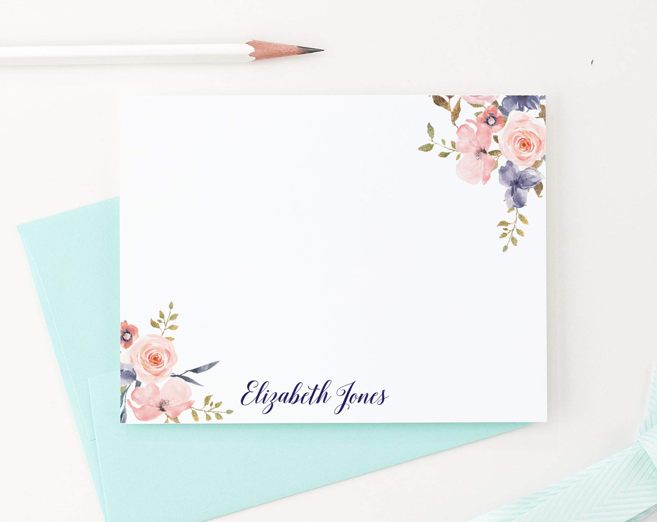 Personalized Floral Stationery Set, Stationery for Women, Personalized Thank You Cards, Personalized Note Cards, Your Choice of Colors and Quantity