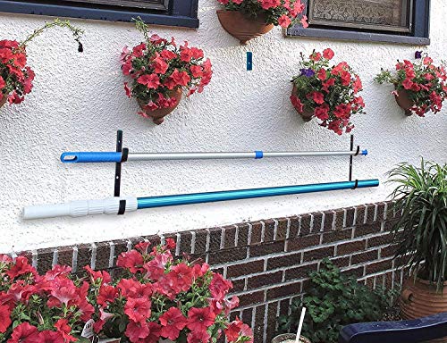 MENG ZHI AO 4 PCS Set Pool Pole Hangers Heavy Duty Black Aluminium Holder Hooks with Screws Perfect Hooks for Swimming Pool,Telescopic Poles,Skimmers,Nets Brushes,Vacuum Hose,Garden Equipment Etc