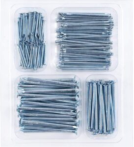 coceca 200 pack hardware nails for hanging pictures, 4 size zinc tiny nail assorted kit, picture nail, small nails, finishing nail, wall nails and galvanized nails for wood