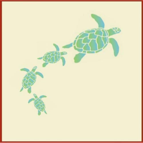 Sea Turtle Family Stencil - Sea Ocean Creatures Endangered Marine Animals Mylar Stencils for Drawing Painting Template Wall Stencil Reusable DIY Crafts - Image is 10.5" x 10.5" - The Artful Stencil