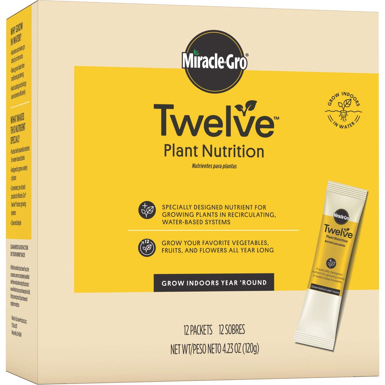 Miracle-Gro Twelve Plant Nutrition 12 Pre-Dosed Packets for Indoor Gardening - Plant Food for Vegetables, Fruits and Flowers, Designed for Growing Plants in Hydroponic Systems