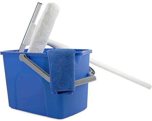 Unger Window Washing Starter Kit with 2-in-1 Microfiber Combi, Collapsible Pole, Microfiber Cloth, and Bucket