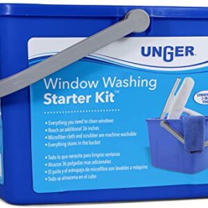 Unger Window Washing Starter Kit with 2-in-1 Microfiber Combi, Collapsible Pole, Microfiber Cloth, and Bucket