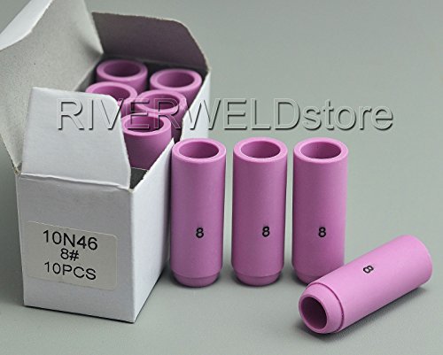 RIVERWELD TIG Alumina Nozzles Ceramic Shield Cup #8 10N46 1/2" Orifice & D12.5 x 47mm Fit DB PTA SR WP 17 18 26 TIG Welding Torch 10pk