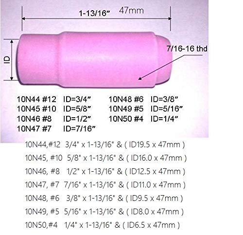 RIVERWELD TIG Alumina Nozzles Ceramic Shield Cup #8 10N46 1/2" Orifice & D12.5 x 47mm Fit DB PTA SR WP 17 18 26 TIG Welding Torch 10pk