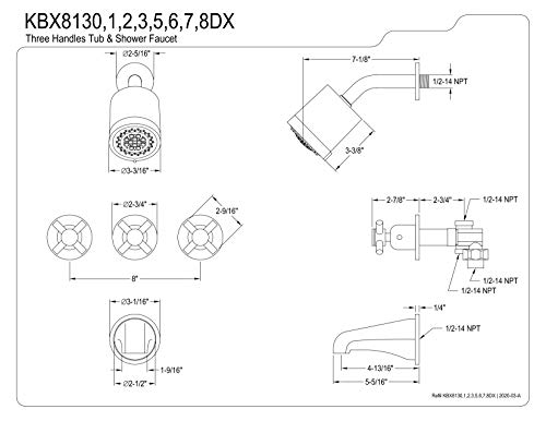 Kingston Brass KBX8130DX Concord Tub and Shower Faucet, Matte Black, 7.13 x 10.56 x 5.13