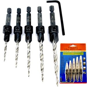 FTG USA Countersink Drill Bit Set 5 Pc #4#6#8#10#12 Tapered Drill Bit for Woodworking