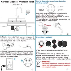 didikit Garbage Disposal Wireless Switch Kit, Remote Control Outlet with Timer Switch, Sink Top Waste Disposal On/Off Switch Button for Insinkerator, Waste King Waste Food Disposer, 16A/1800W, Black