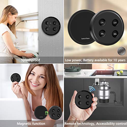 didikit Garbage Disposal Wireless Switch Kit, Remote Control Outlet with Timer Switch, Sink Top Waste Disposal On/Off Switch Button for Insinkerator, Waste King Waste Food Disposer, 16A/1800W, Black