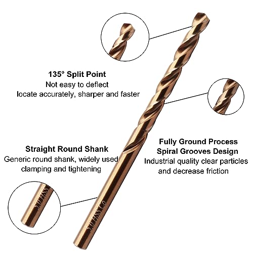 Sipery 10Pcs M35 Cobalt HSS Twist Drill Bits 5mm with Straight Shank, Drilling for Stainless Steel, Copper, Aluminum Alloy and Softer Materials