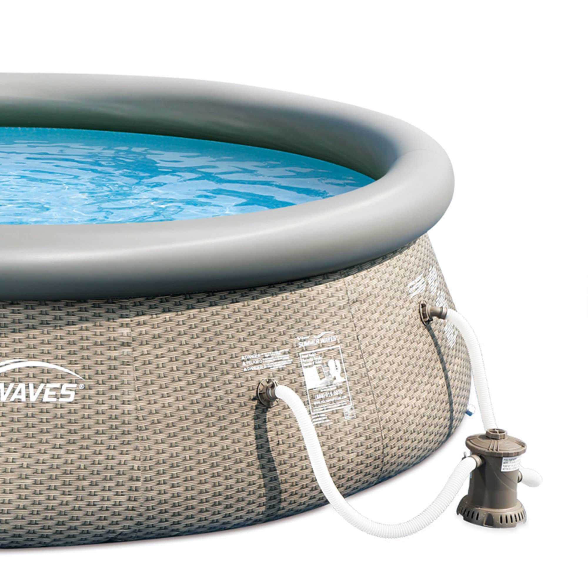 Summer Waves P10012365 Quick Set 12ft x 36in Outdoor Round Ring Inflatable Above Ground Swimming Pool with Filter Pump and Filter Cartridge, Brown