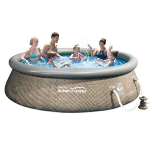 Summer Waves P10012365 Quick Set 12ft x 36in Outdoor Round Ring Inflatable Above Ground Swimming Pool with Filter Pump and Filter Cartridge, Brown