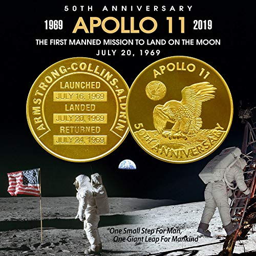 Apollo 11 50th Anniversay Commemorative NASA Space Medallion 1.25" Coin 24K Gold Plated 32MM