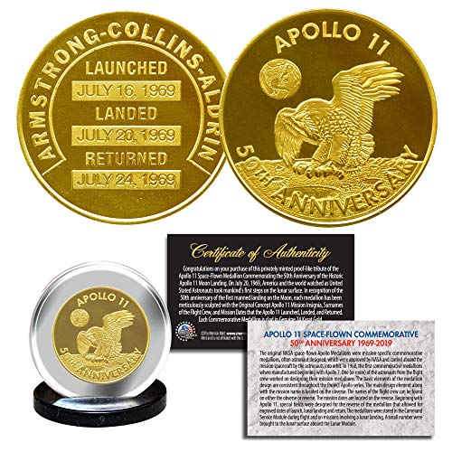 Apollo 11 50th Anniversay Commemorative NASA Space Medallion 1.25" Coin 24K Gold Plated 32MM