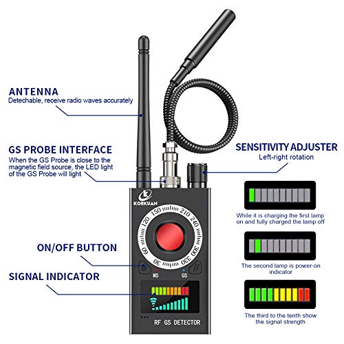 Anti Spy Detector, RF Detector & Camera Finder, Bug Detector, Upgraded RF Signal Detector, KORKUAN GSM Tracking Device for Wireless Audio Bug Hidden Camera Detector ¡­