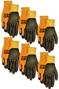 midwest gloves & gear 94p06-lx-00 grip 6 pack men's max performance glove, orange- fits large-xl