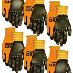 Midwest Gloves & Gear 94P06-LX-00 Grip 6 Pack Men's Max Performance Glove, Orange- Fits Large-XL