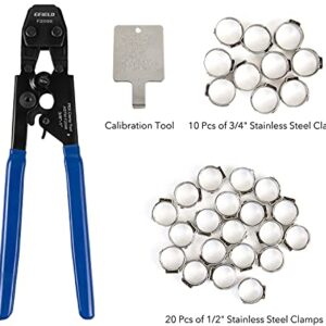 EFIELD Pex Cinch Clamp/Ear Hose Clamps Crimping Tool for Stainless Steel Clamps Sizes from 3/8" to 1" with Metal Pipe Cutter 20pcs 1/2" and 10 pcs 3/4" Clamps Suit all US F2098 Standards