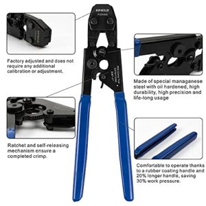 EFIELD Pex Cinch Clamp/Ear Hose Clamps Crimping Tool for Stainless Steel Clamps Sizes from 3/8" to 1" with Metal Pipe Cutter 20pcs 1/2" and 10 pcs 3/4" Clamps Suit all US F2098 Standards