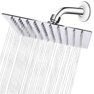 rain shower head, nearmoon high flow stainless steel square rainfall showerhead, high pressure design, awesome shower experience even at low water flow (8 inch, chrome finish)