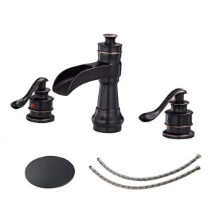 bwe waterfall widespread bathroom faucet 3 hole oil rubbed bronze farmhouse 8 inch pop up drain stopper assembly overflow supply line lead-free faucets parts two handle bath vanity lavatory sink