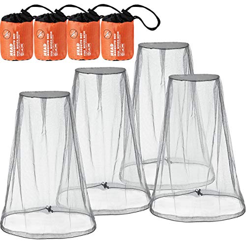 Hestya 4 Pack Mosquito Net Mesh Face Neck Fly Netting Hood from Bugs Gnats No See Net with Carry Bags for Outdoor(Gray)