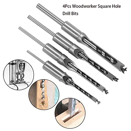 WSOOX Square Hole Drill Bits for Wood, Woodworking Hole Saw Mortising Chisel Drill Bits (Size: 1/4 inch, 5/16 inch, 3/8 inch, 1/2 inch)