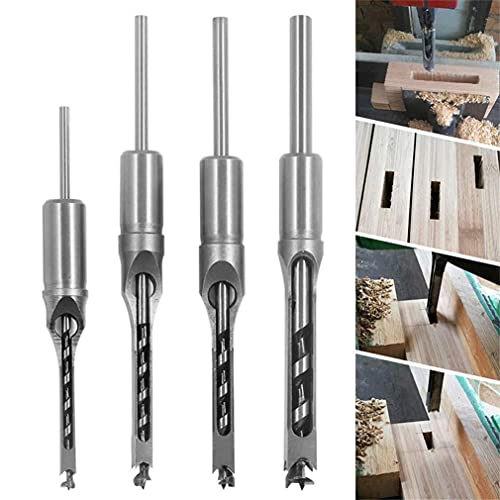 WSOOX Square Hole Drill Bits for Wood, Woodworking Hole Saw Mortising Chisel Drill Bits (Size: 1/4 inch, 5/16 inch, 3/8 inch, 1/2 inch)