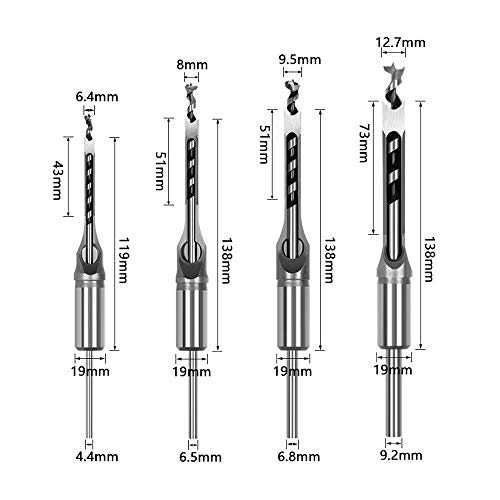 WSOOX Square Hole Drill Bits for Wood, Woodworking Hole Saw Mortising Chisel Drill Bits (Size: 1/4 inch, 5/16 inch, 3/8 inch, 1/2 inch)