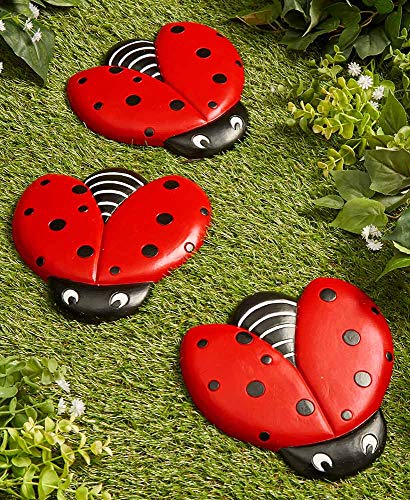 Ladybug Stepping Stones for Gardens and Outdoor Flower Beds - Set of 3