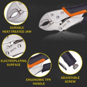 KOTTO 5 Pack Set Locking Pliers Set, 5 Inch, 7 Inch and 10 Inch Curved Jaw Locking Pliers, 7 Inch and 9 Inch Long Nose Locking Pliers with Storage Bag