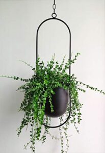 riseon boho black metal plant hanger,metal wall and ceiling hanging planter, modern planter, mid century flower pot plant holder, minimalist planter for indoor outdoor home decor