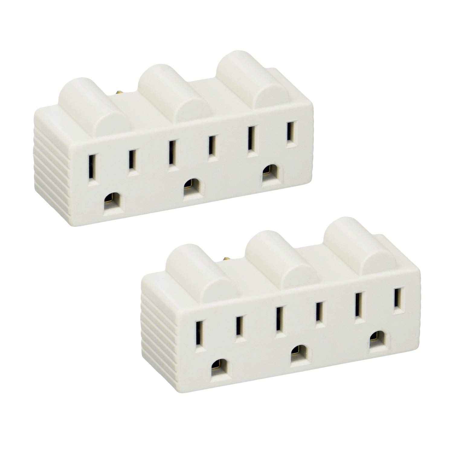 Cmple 3-Outlet Extender, Power Outlet Splitter, 3 Prong, Indoor Grounded Adapter - White (2 Pack)