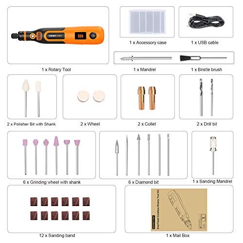 Enertwist 4V Max Cordless Rotary Tool Kit, 3-Speed Lithium-ion Battery Powered Mini Drill with 35-Pieces Accessories, USB Charging Cable, Collet Size 3/32" - Perfect for Small Light Jobs, ET-RT-4