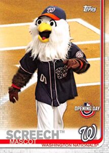 2019 topps opening day mascots #m-5 screech nationals mlb baseball card nm-mt