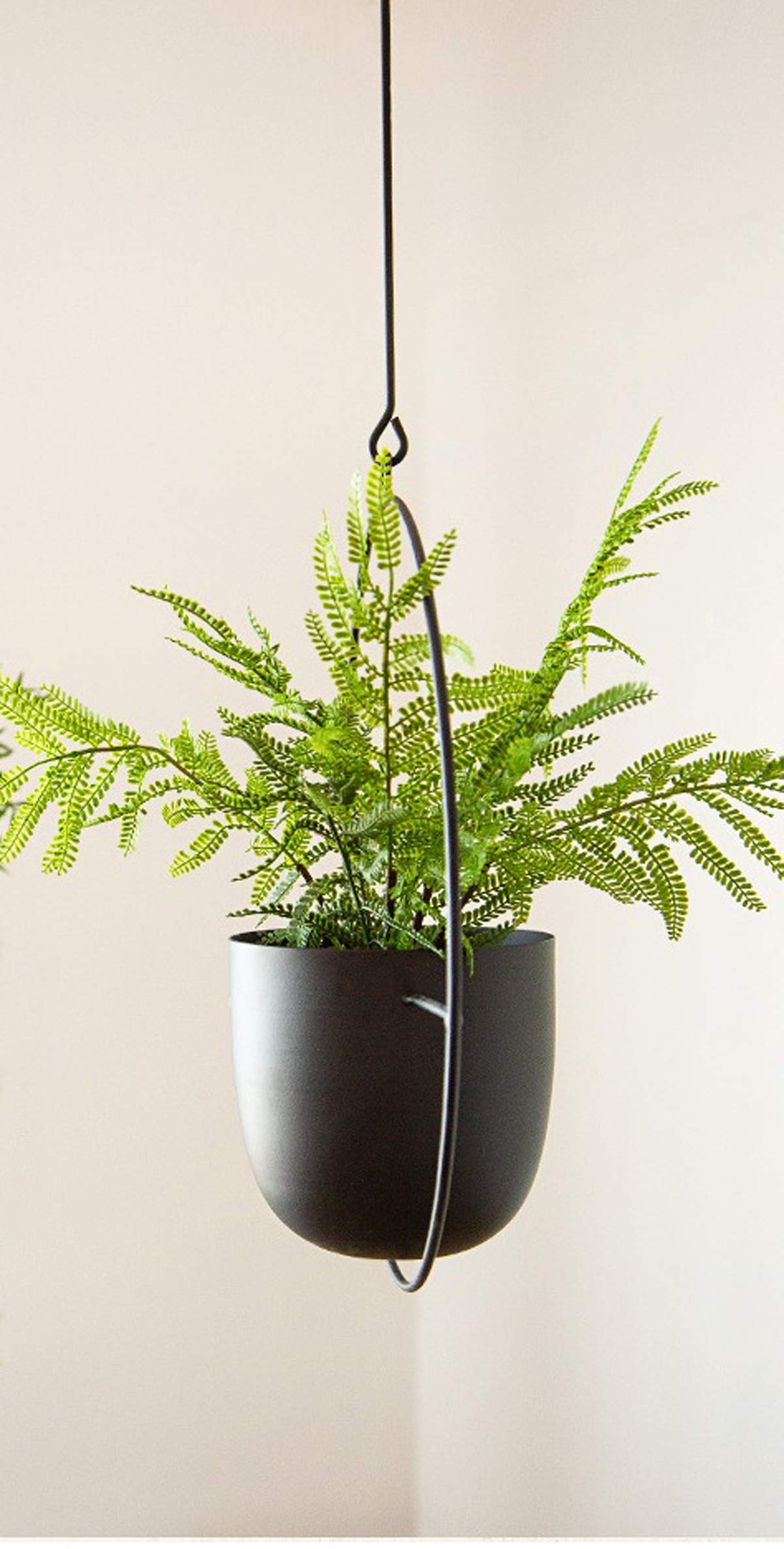 RISEON Boho Black Metal Plant Hanger,Metal Wall and Ceiling Hanging Planter, Modern Planter, Mid Century Flower Pot Plant Holder, Minimalist Planter for Indoor Outdoor Home Decor