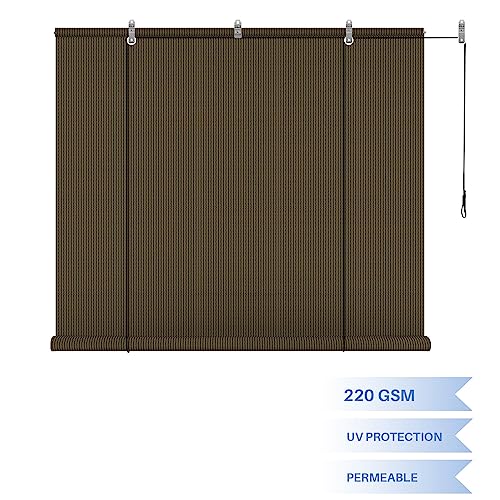 E&K Sunrise 6'W x 6'H Roll Up Shade Outdoor Roller Shade Blind Sun Shade UV Block for Patio Porch Backyard Gazebo Deck Pergola (Brown)