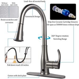 Kitchen Faucets with Pull Down Sprayer,Soosi Touchless Motion Sensor Single Handle Kitchen Faucet High Arc 2-Function Kitchen Sink Faucets Brushed Nickel One&3Hole Deck Mount Spot Free Stainless Steel