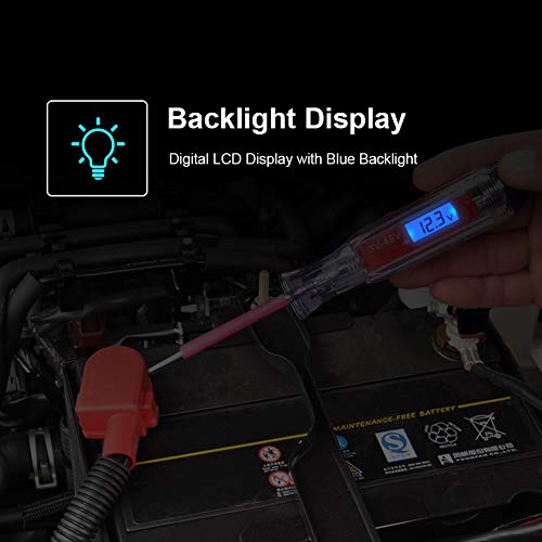 Heavy Duty 3-65V Backlit Digital LCD Circuit Tester, Test Light with 140 Inch Extended Spring Wire, Car Truck Low Voltage & Light Tester with Stainless Probe