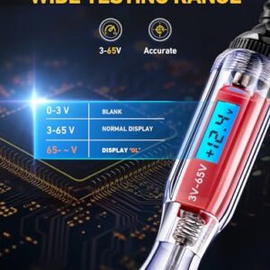 Heavy Duty 3-65V Backlit Digital LCD Circuit Tester, Test Light with 140 Inch Extended Spring Wire, Car Truck Low Voltage & Light Tester with Stainless Probe