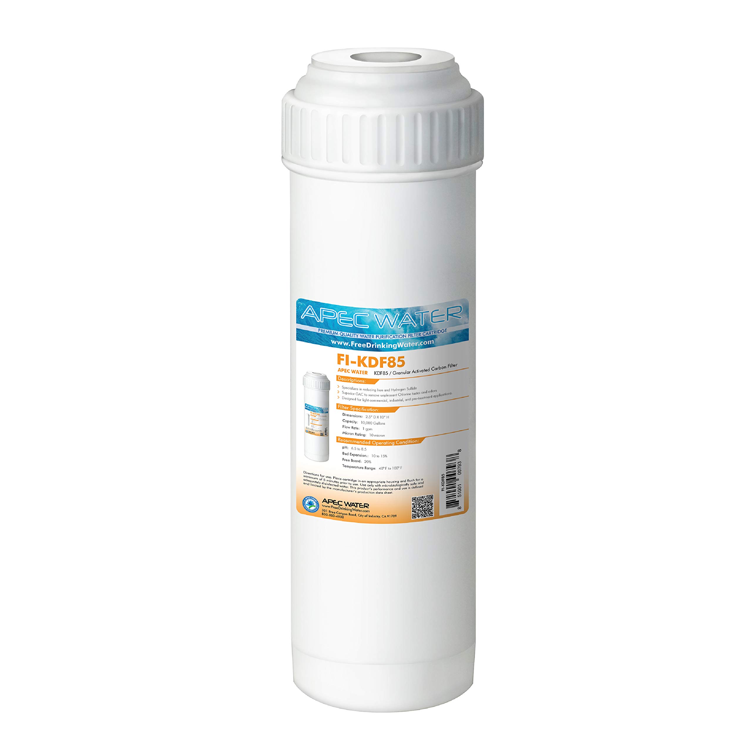 APEC Water Systems FI-KDF85 Iron and Hydrogen Sulfide Reduction Specialty Water Filter, 2.5"x10