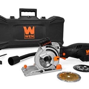 WEN 3620 5-Amp 3-1/2-Inch Plunge Cut Compact Circular Saw with Laser, Carrying Case, and Three Blades