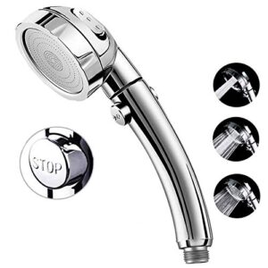 marbrasse high pressure shower head, 3-settings handheld showerhead with on/off full shutoff push button and switch to control flow, angle-adjustable water saving body sprays(chrome)