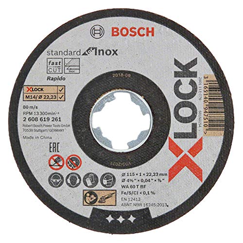 Bosch Professional 2608619266 Pack of 10 Straight Cutting Disc Standard (for INOX, X-Lock, Diameter 115 mm, Bore Diameter 22.23 mm, Thickness 1 mm)