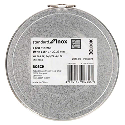 Bosch Professional 2608619266 Pack of 10 Straight Cutting Disc Standard (for INOX, X-Lock, Diameter 115 mm, Bore Diameter 22.23 mm, Thickness 1 mm)