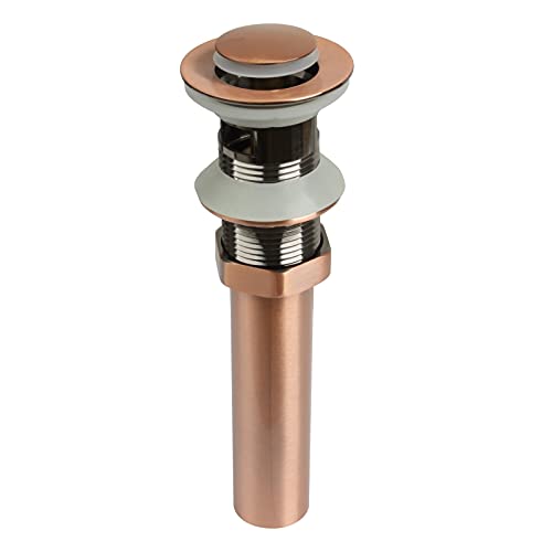 Copper Push Button Bathroom Sink Drain Stop & Pop up Lavatory Stopper with Overflow Bathroom Basin - Akicon