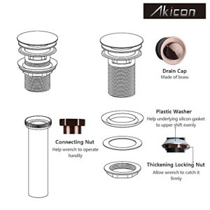 Copper Push Button Bathroom Sink Drain Stop & Pop up Lavatory Stopper with Overflow Bathroom Basin - Akicon