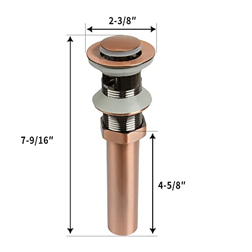 Copper Push Button Bathroom Sink Drain Stop & Pop up Lavatory Stopper with Overflow Bathroom Basin - Akicon